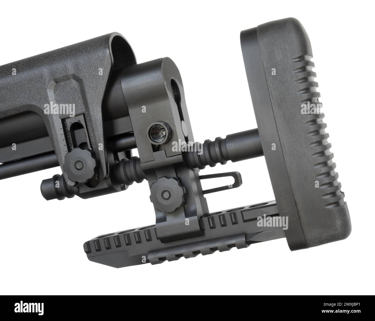 Recoil pad on a rifle that can be adjsted out for a different length of ...