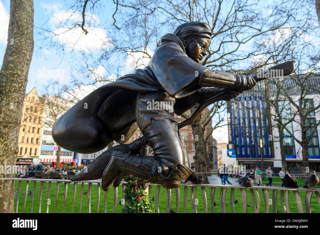Harry Potter on a broomstick sculpture in Leicester Square, London ...