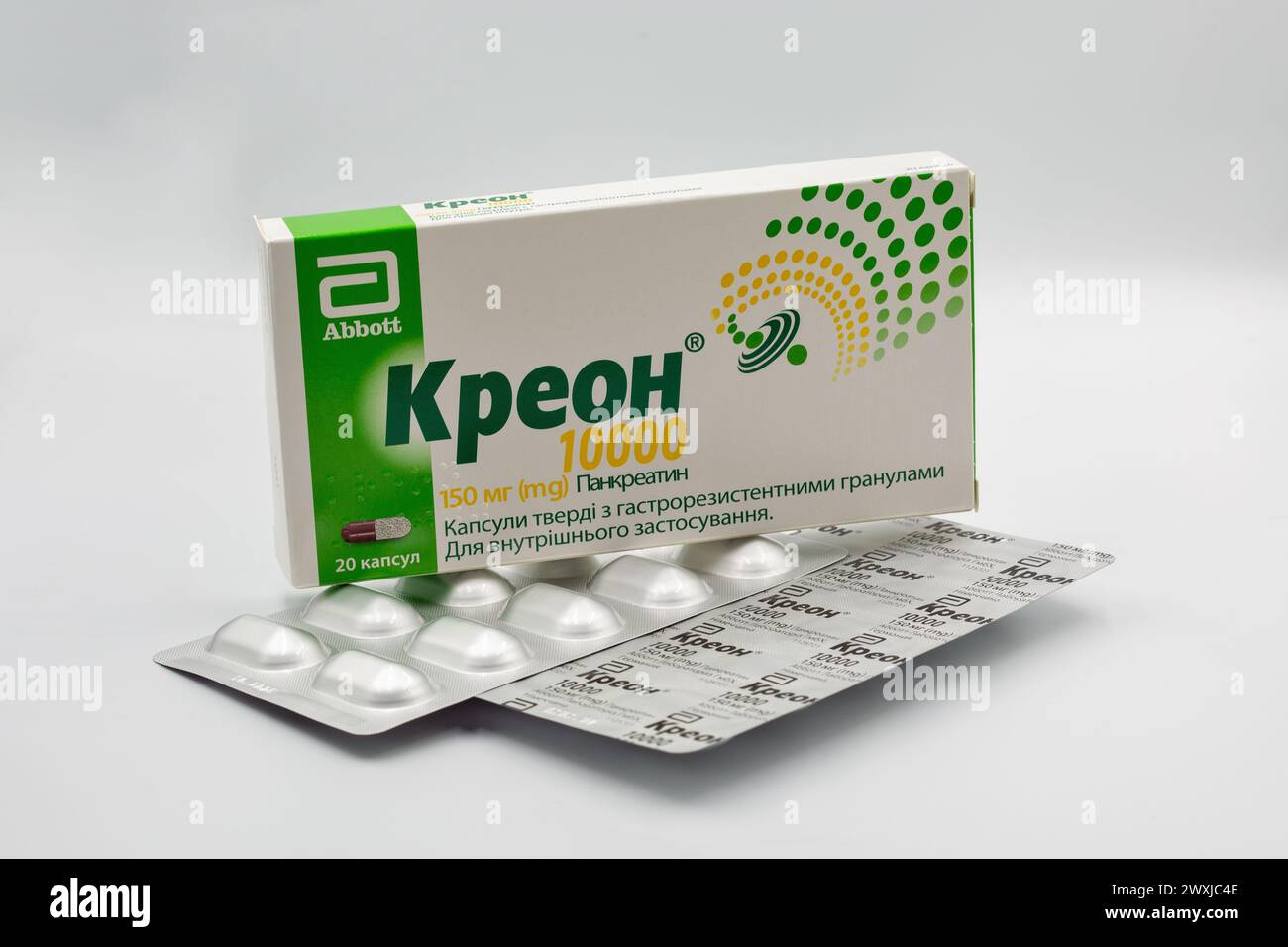Kyiv, Ukraine - March 29, 2024: Creon pancreatin 10000 drug by Abbott ...