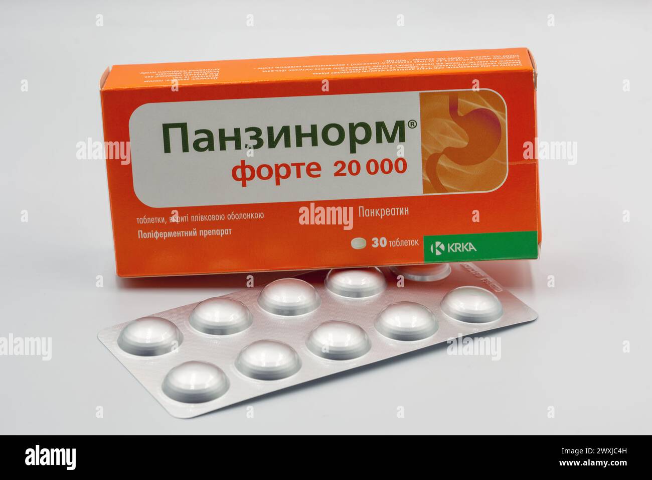 Kyiv, Ukraine - March 29, 2024: Panzynorm pancreatin 10000 drug by KRKA ...