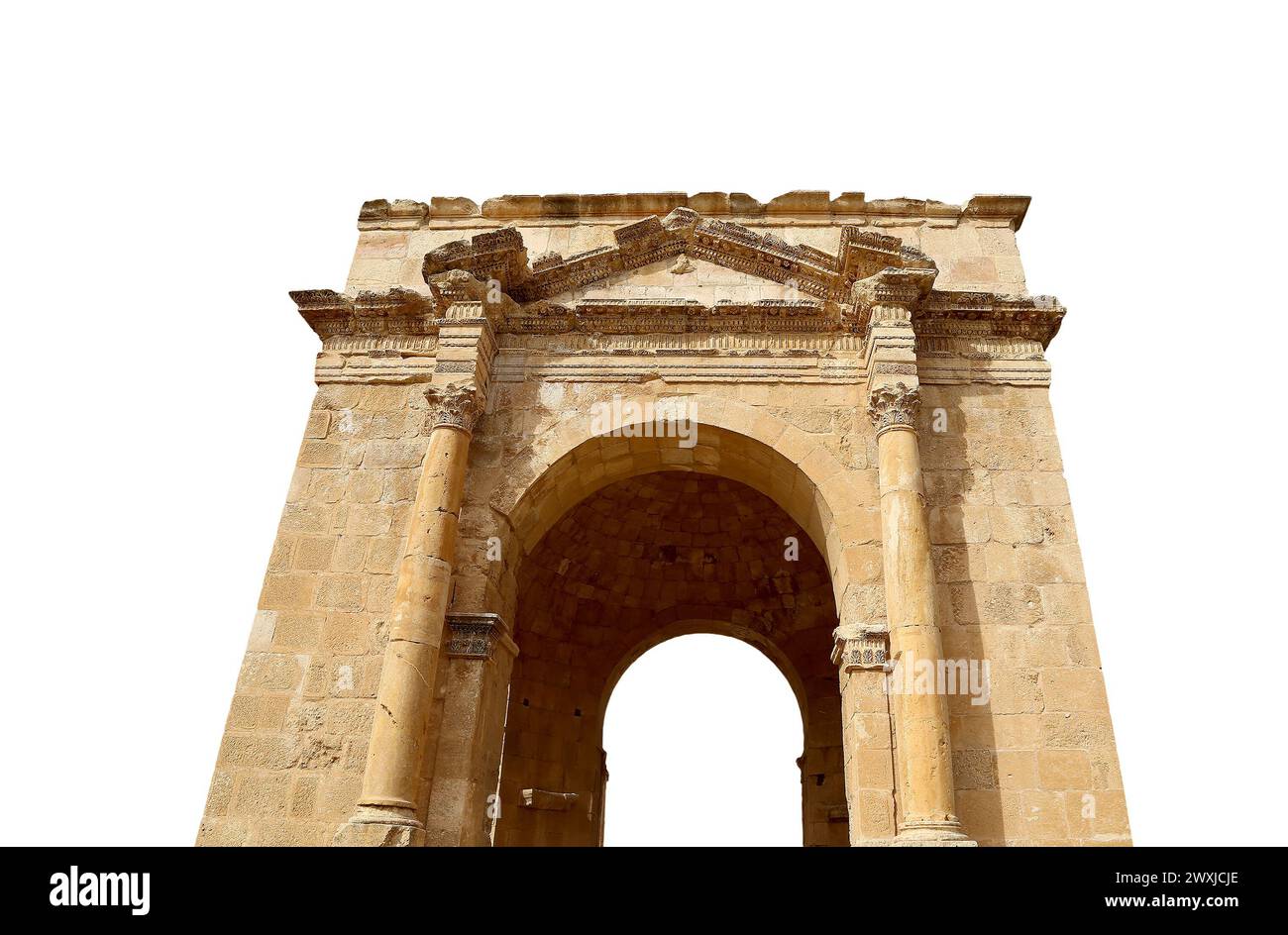 Roman ruins (carved on white background) in the Jordanian city of ...