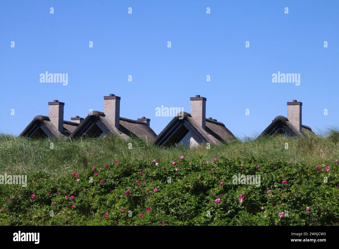 Houses Behind The Dike Stock Photo - Alamy