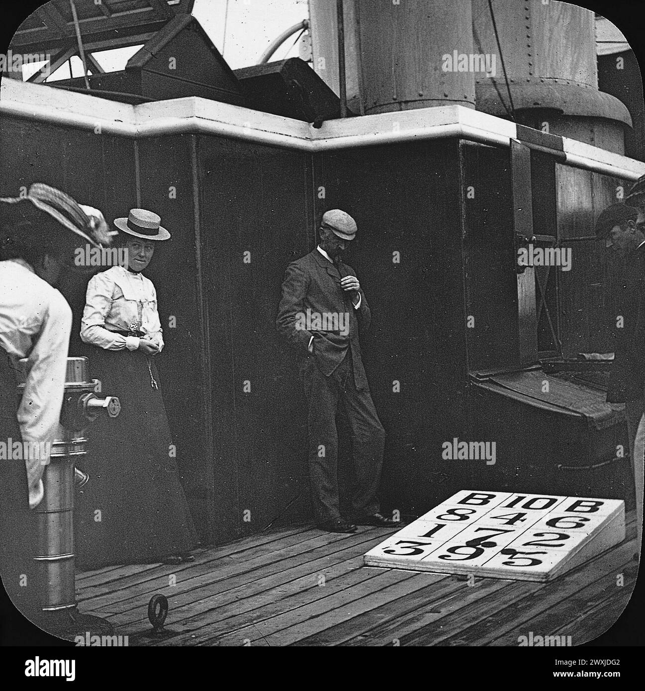 Vintage Cruise Ship Photography, 1900s. Passengers of ship, on deck of the HMS Argonaut playing ...