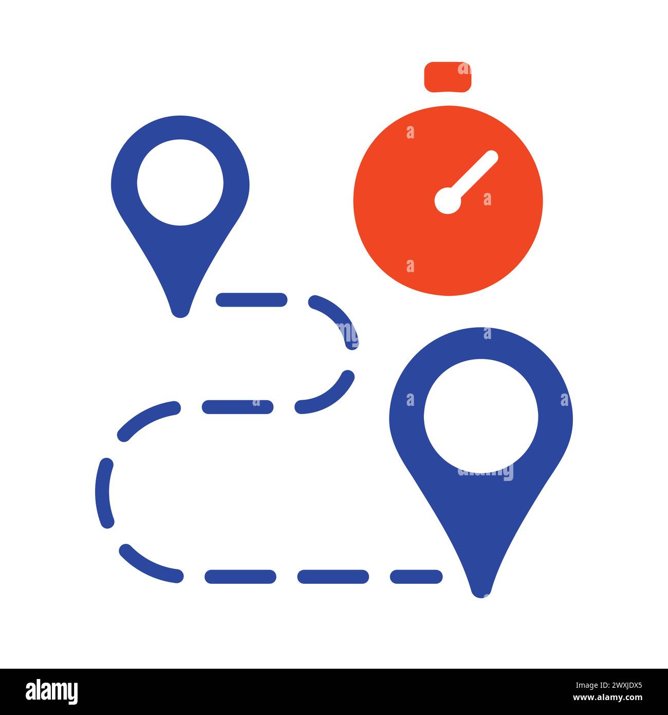 Stopwatch and route destination vector solid icon. Graph symbol for ...