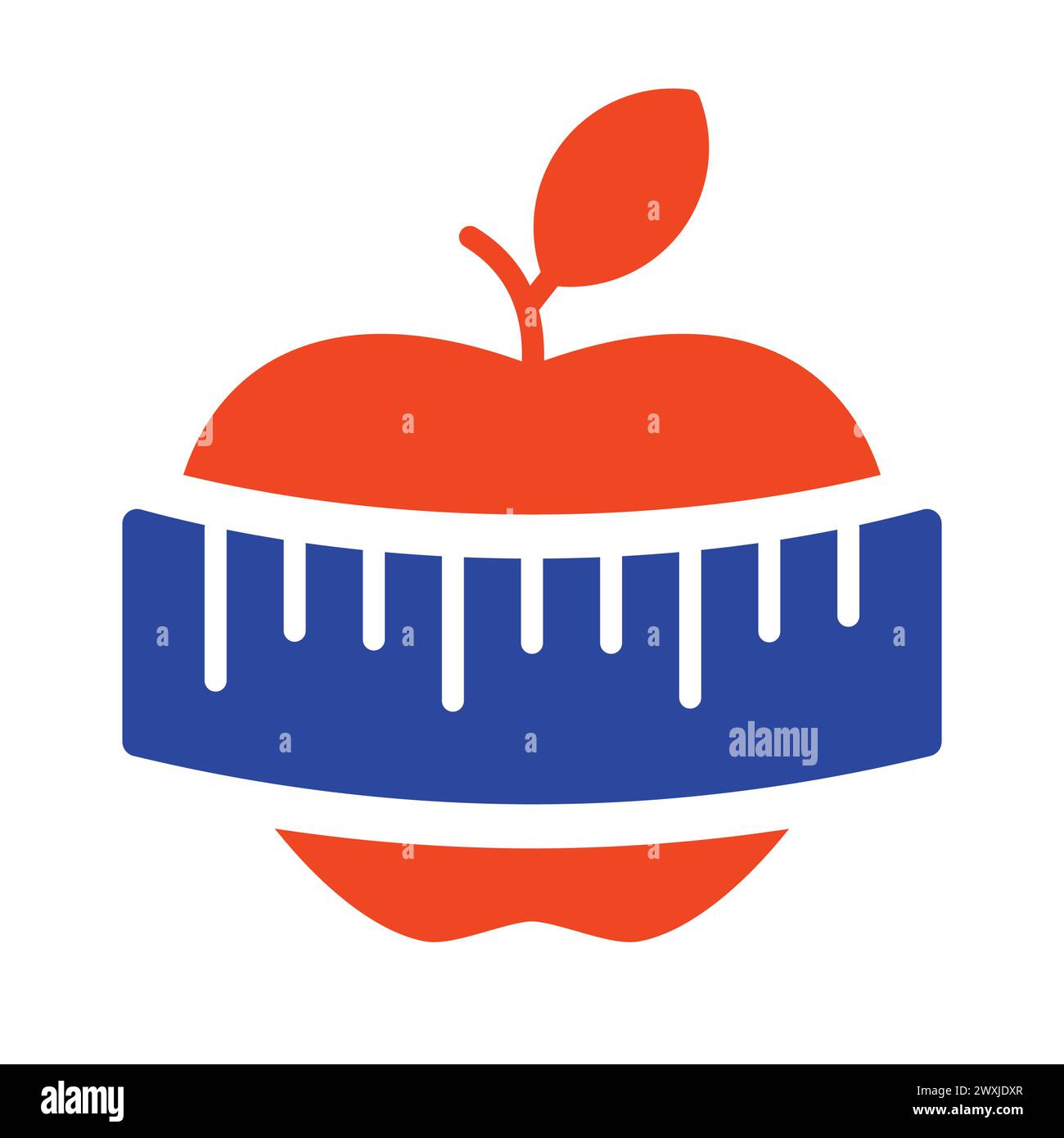 Apple with measuring tape vector solid icon. Graph symbol for fitness ...