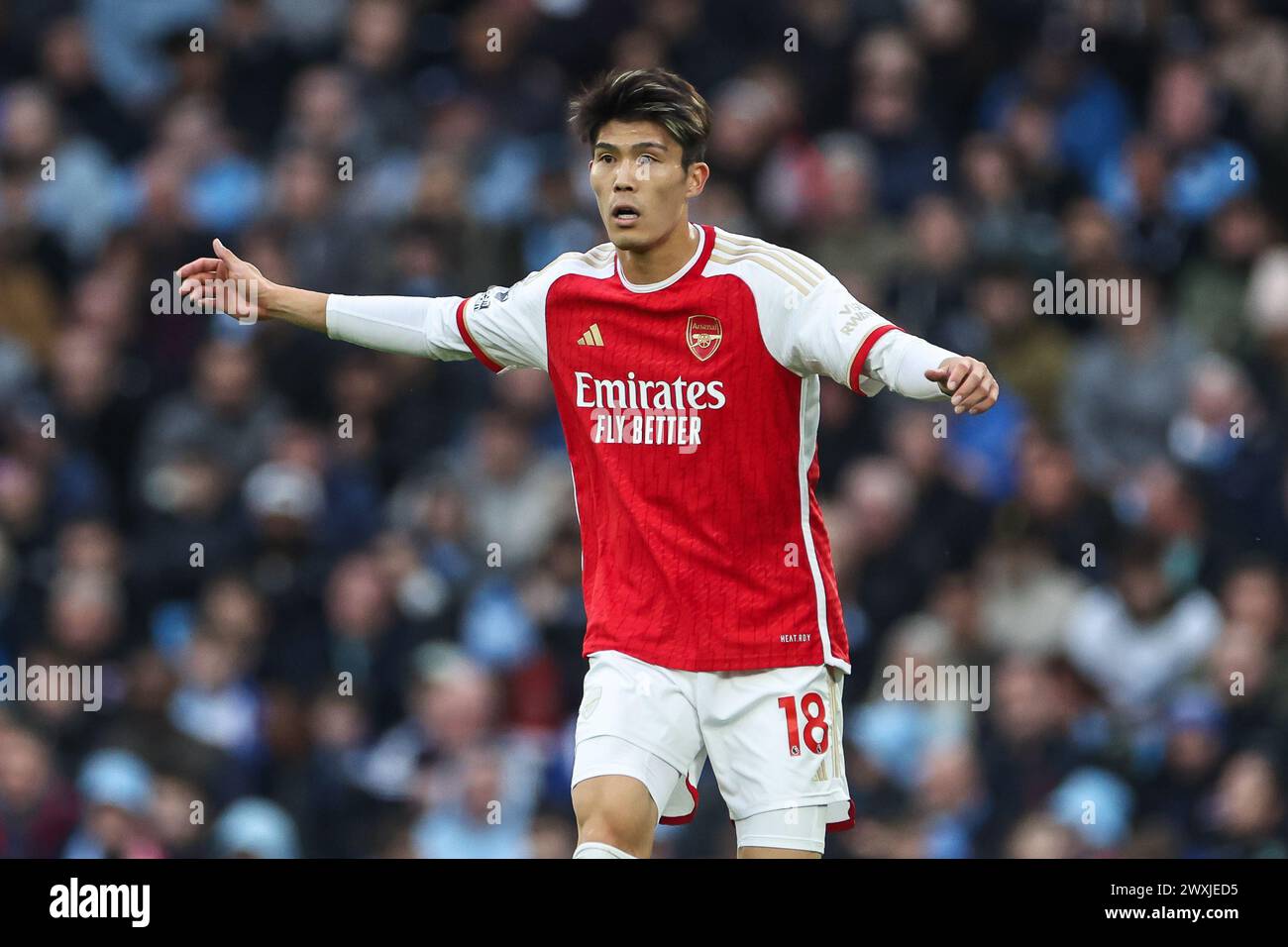 Takehiro Tomiyasu Of Arsenal During The Premier League Match Manchester