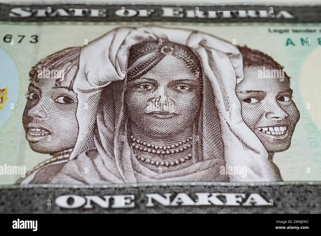 African children on Eritrea one Nakfa currency banknote (focus on ...