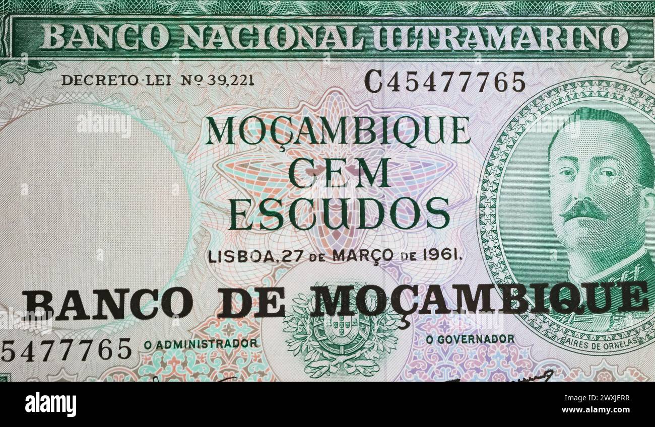 Old Mozambique 100 Escudos Mozambique currency banknote used until 1980 ...