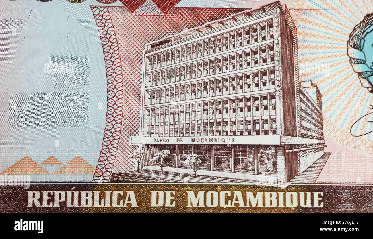 Mozambique national bank building on old Metical currency banknote from ... Mozambique national bank building on old Metical currency banknote from ...