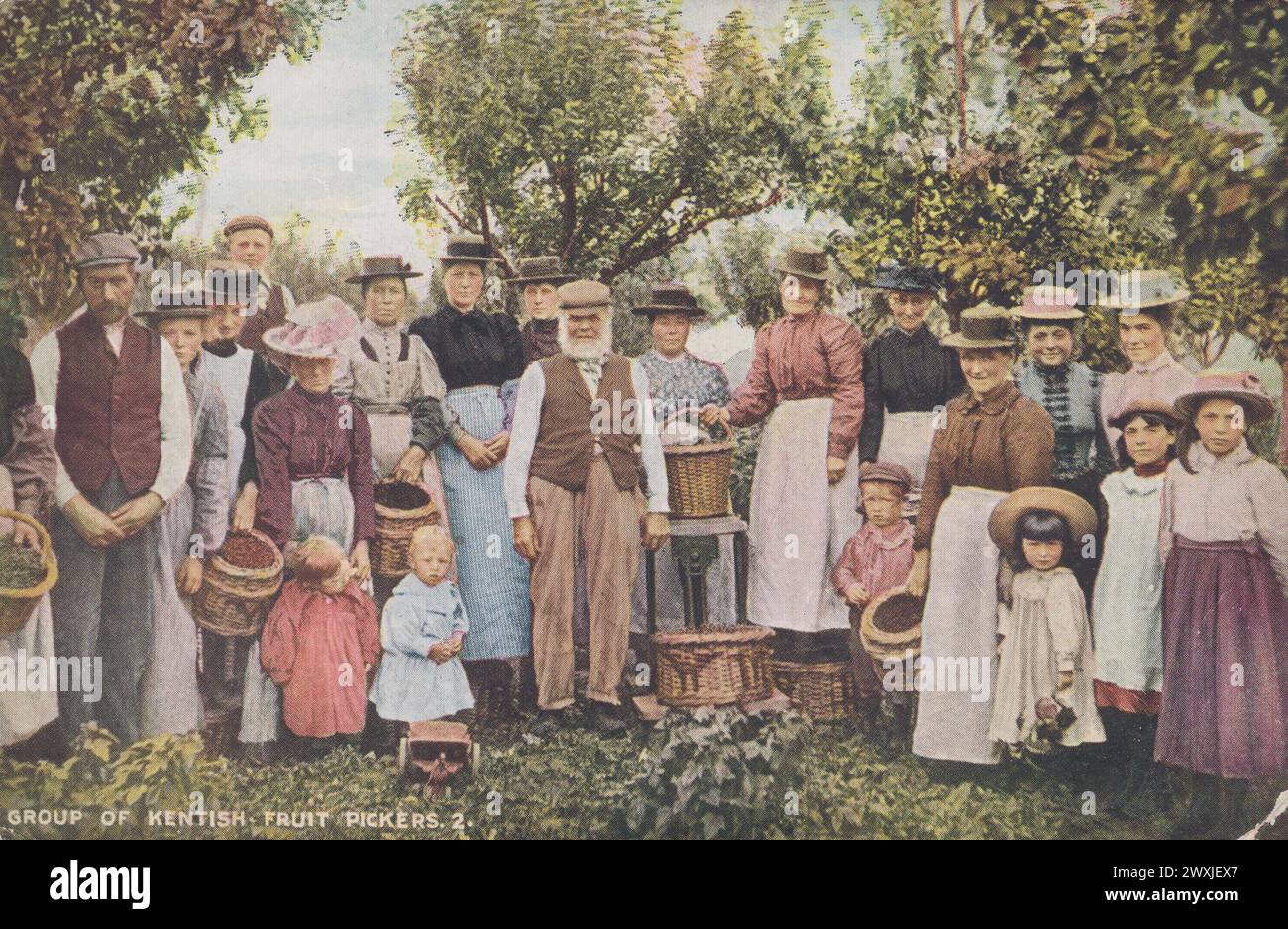 Group of Kentish fruit pickers: postcard containing a colourised ...
