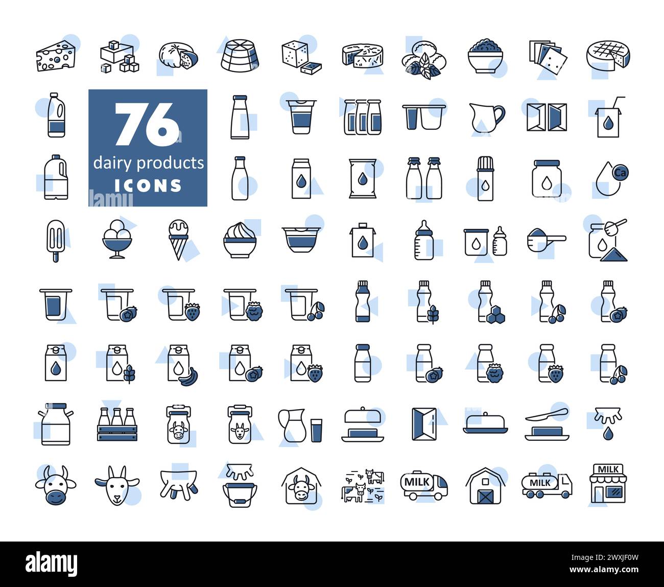 Milk, dairy products vector icon set. Graph symbol for cooking web site ...