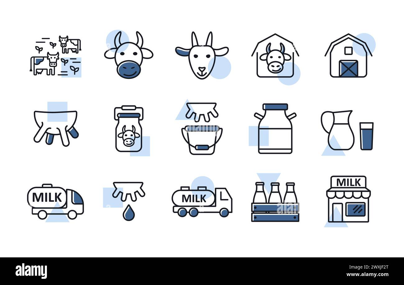 Milk vector icons set. Dairy products sign. Graph symbol for cooking ...