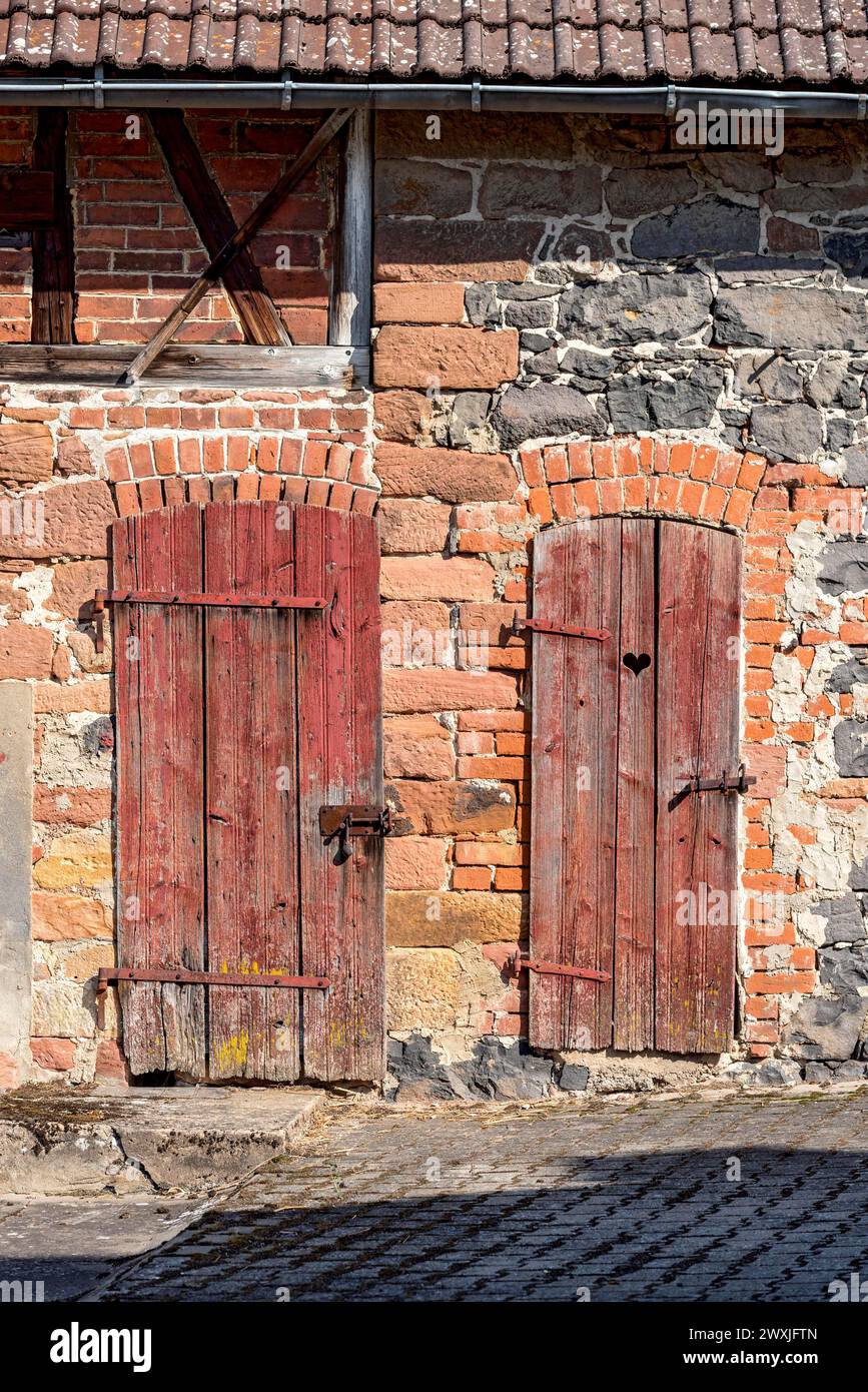 Historic farmhouse around 1800, half-timbered facade, sandstone ...