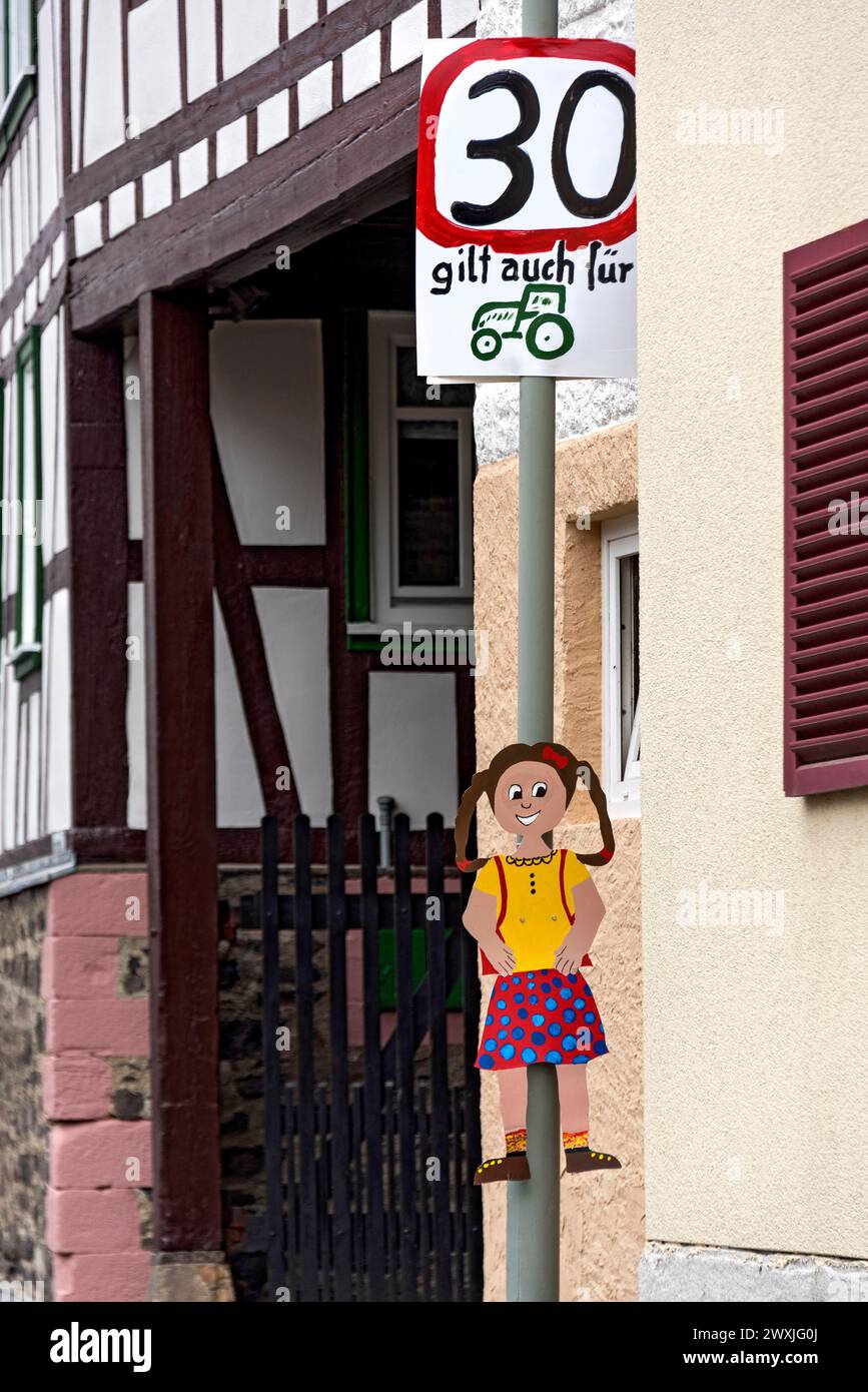 Traffic sign Tempo 30, also for tractor, speed limit, girl, painted by ...