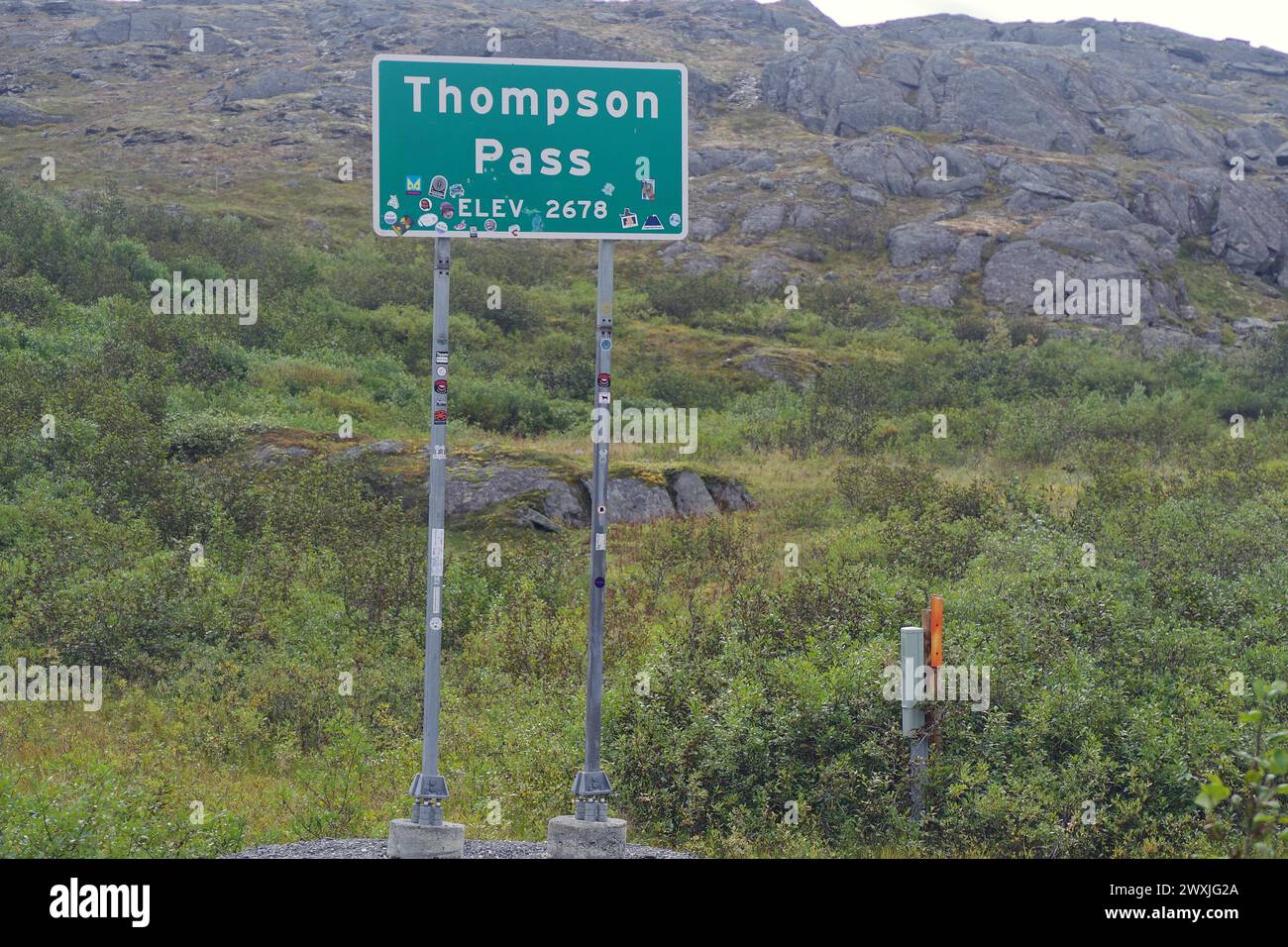 Sign at THompson Pass, Chugach Mountains, Richardson Highway, Alaska ...
