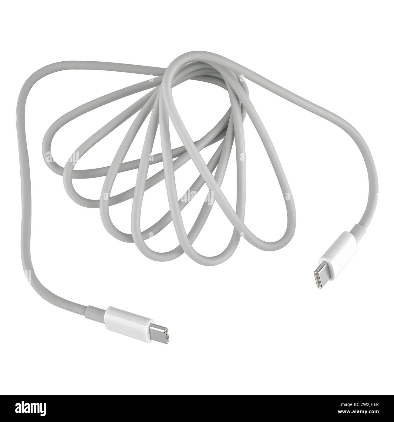 Cable and Type-C connector are white in color, on a white background ...
