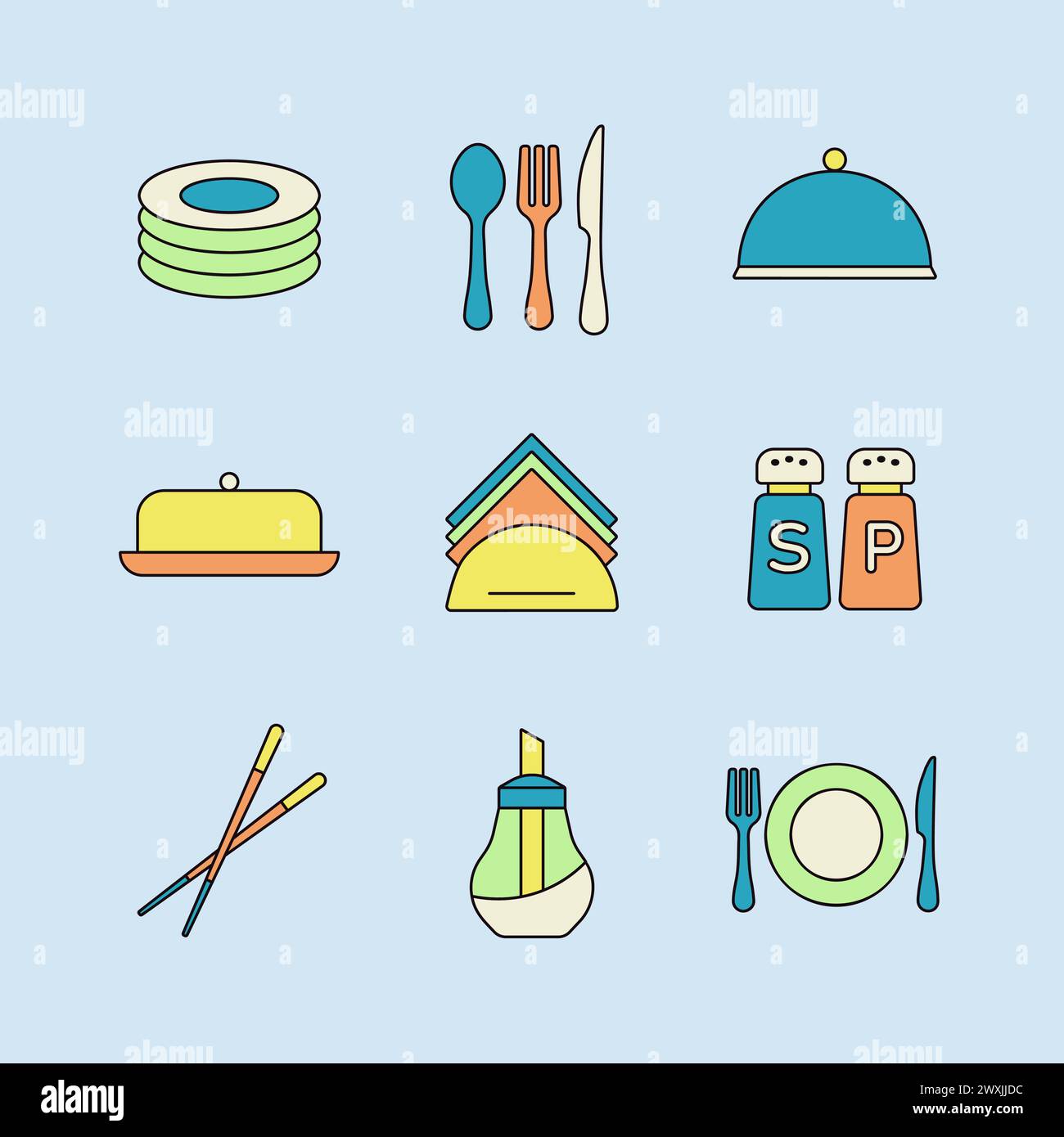 Restaurant vector icon set. Serving food sign. Graph symbol for cooking ...