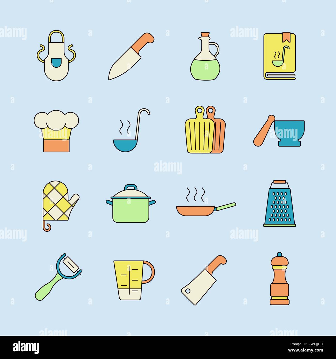 Cooking foods and kitchen vector icon set. Graph symbol for cooking web ...