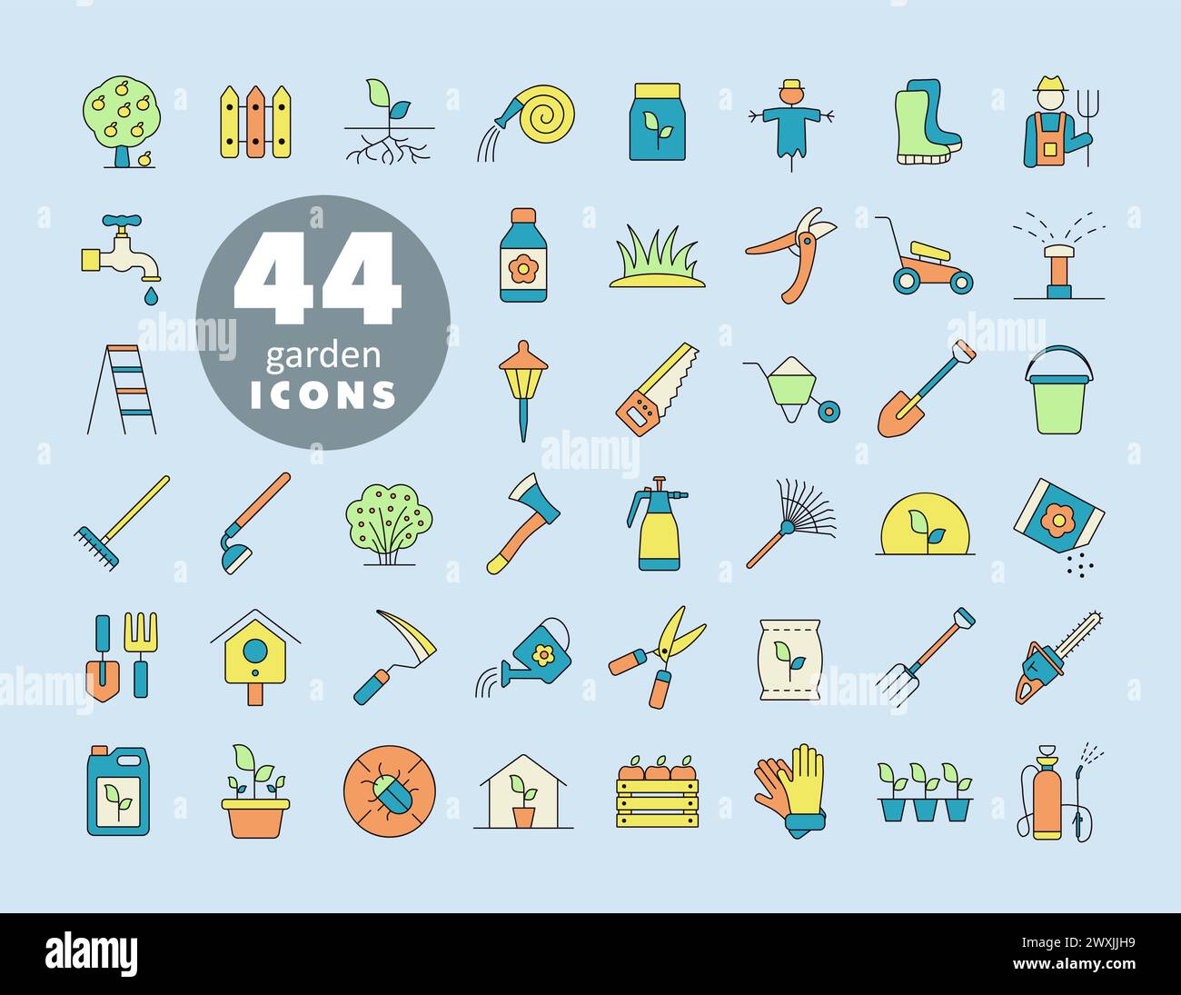 Gardening and Planting isolated vector icons set. Graph symbol for ...