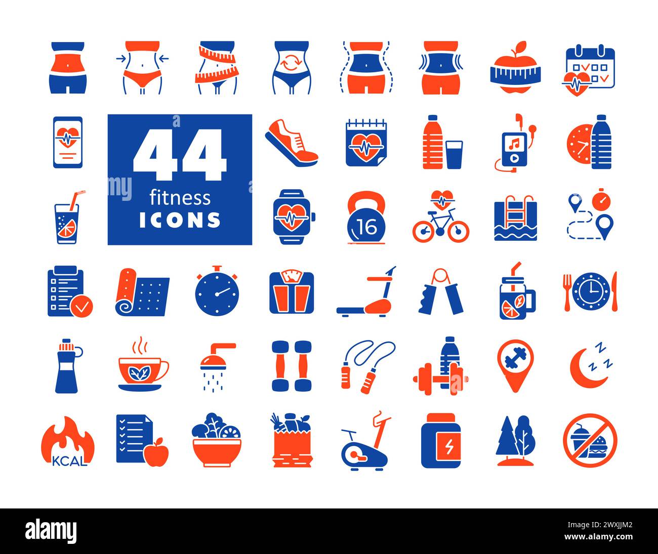 Fitness and health vector solid icon set. Graph symbol for fitness and ...