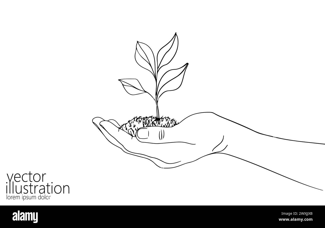 Single continuous line art growing sprout. Plant leaves seed grow soil ...