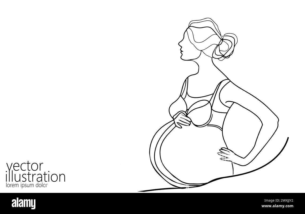 Pregnant woman single continuous line art. Medicine health care ...