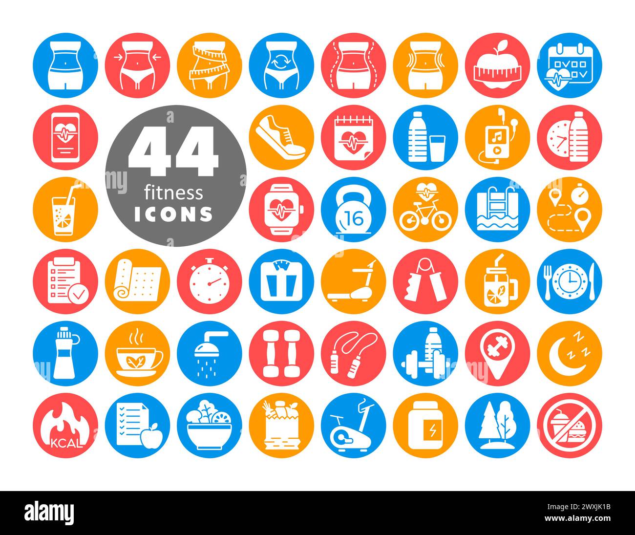 Fitness and health vector solid icon set. Graph symbol for fitness and ...