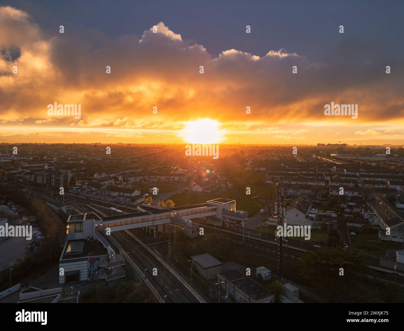 Sunset over Howth Junction & Donaghmede station Stock Photo - Alamy