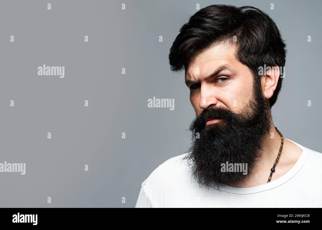 Male face profile with beard and mustache. Retro Beard. Male hair care ...