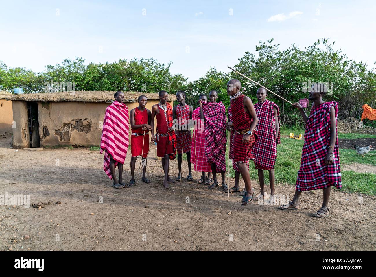 Masai tribe members jumping during ritual celebration in kenya masai ...