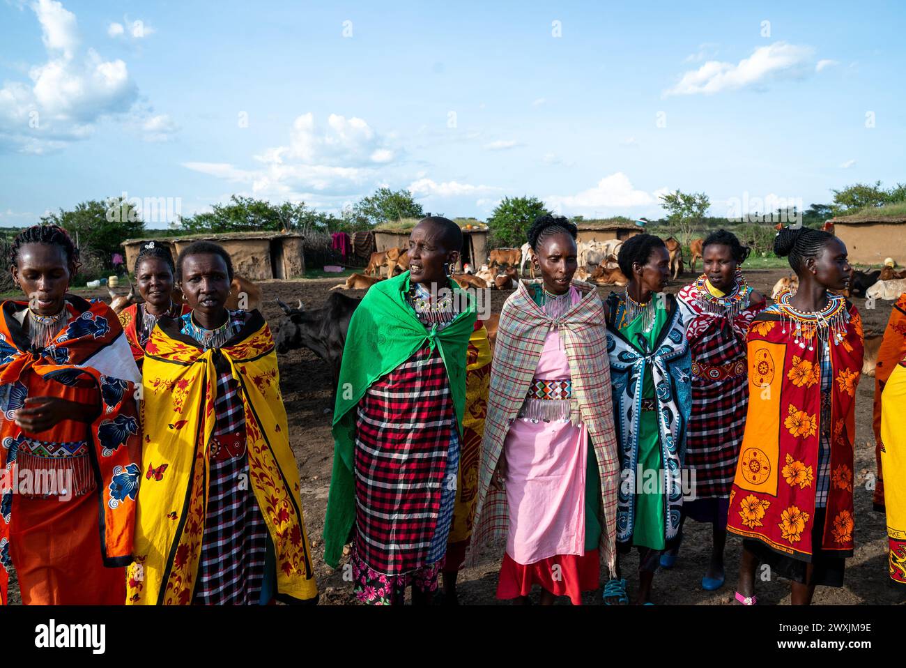 Masai tribe members with colorful dresses Stock Photo - Alamy