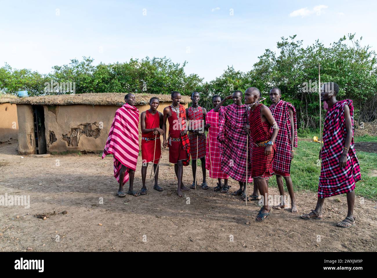 Masai tribe members jumping during ritual celebration in kenya masai ...