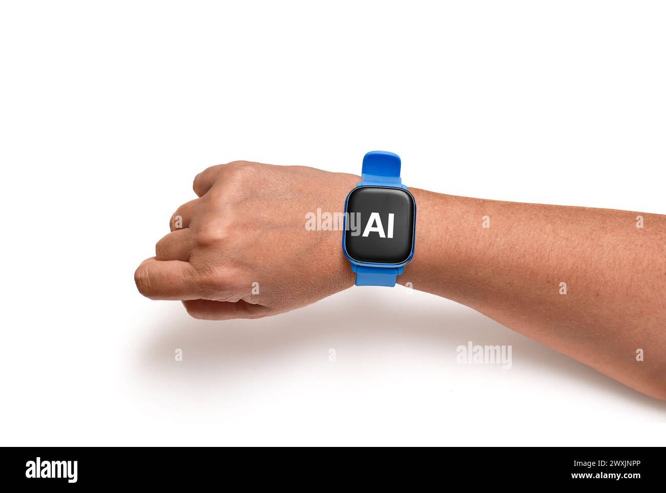 arm displaying smartwatch screen showing AI, indicating artificial ...