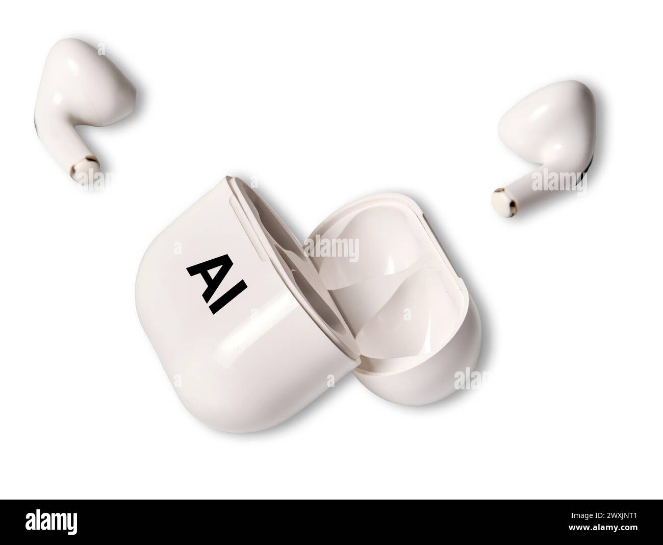 Headphones with a case labeled "AI", indicating artificial intelligence ...