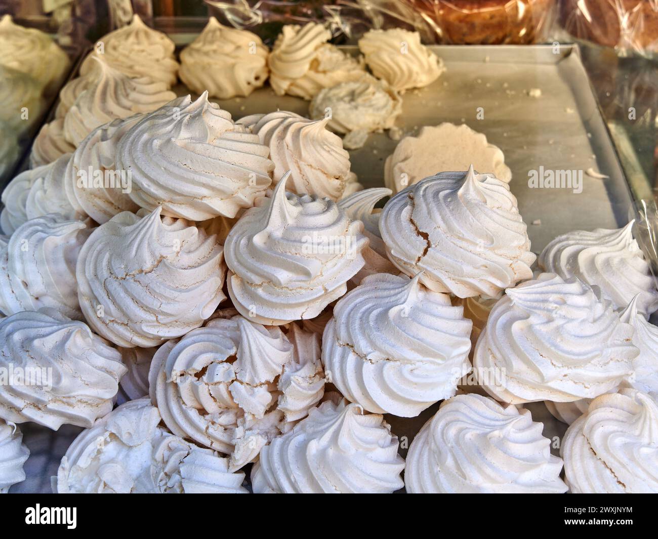 Meringue Cookies in Bakery Display, Delicate Sweet Concept Stock Photo ...