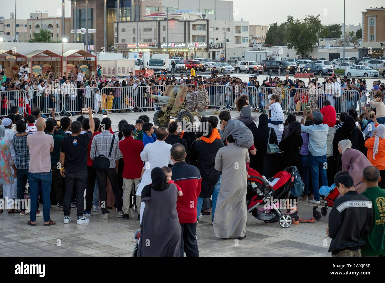 Cannon firing in Qatar, before Maghrib to inform the Iftar timing Stock ...