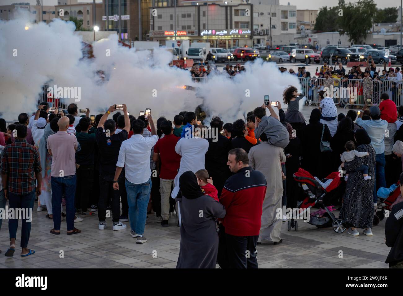 Cannon firing in Qatar, before Maghrib to inform the Iftar timing Stock ...