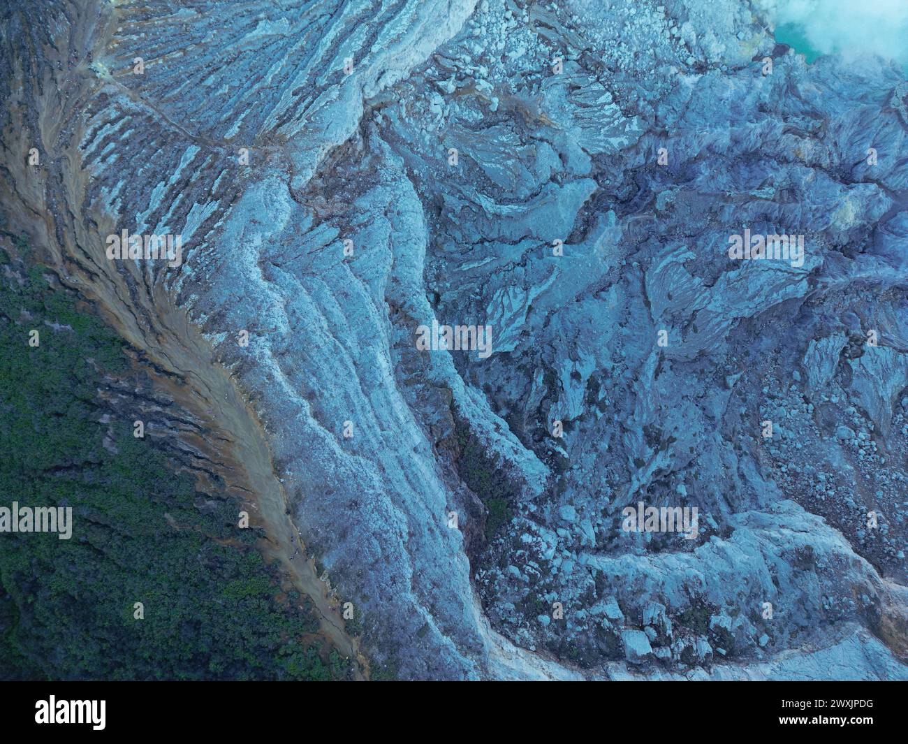 Top view of stunning mountain landscape Ijen crater with large green ...