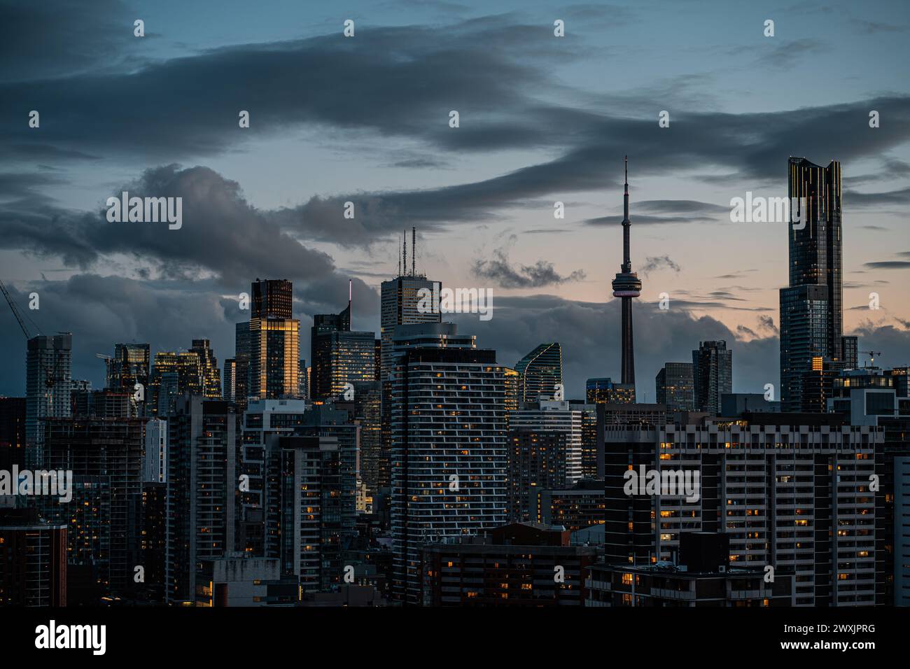 sunset over Toronto city downtown skyline, sunrise over CN Tower and ...