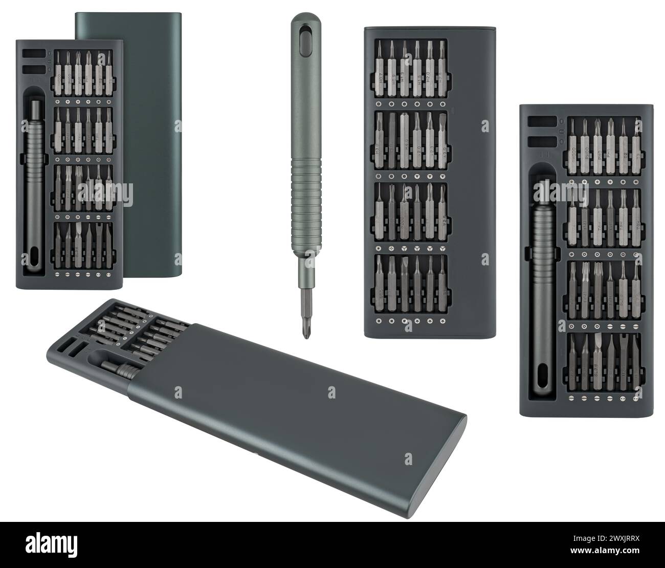 Screwdriver, bit holder and bit set tool, isolated on white background ...