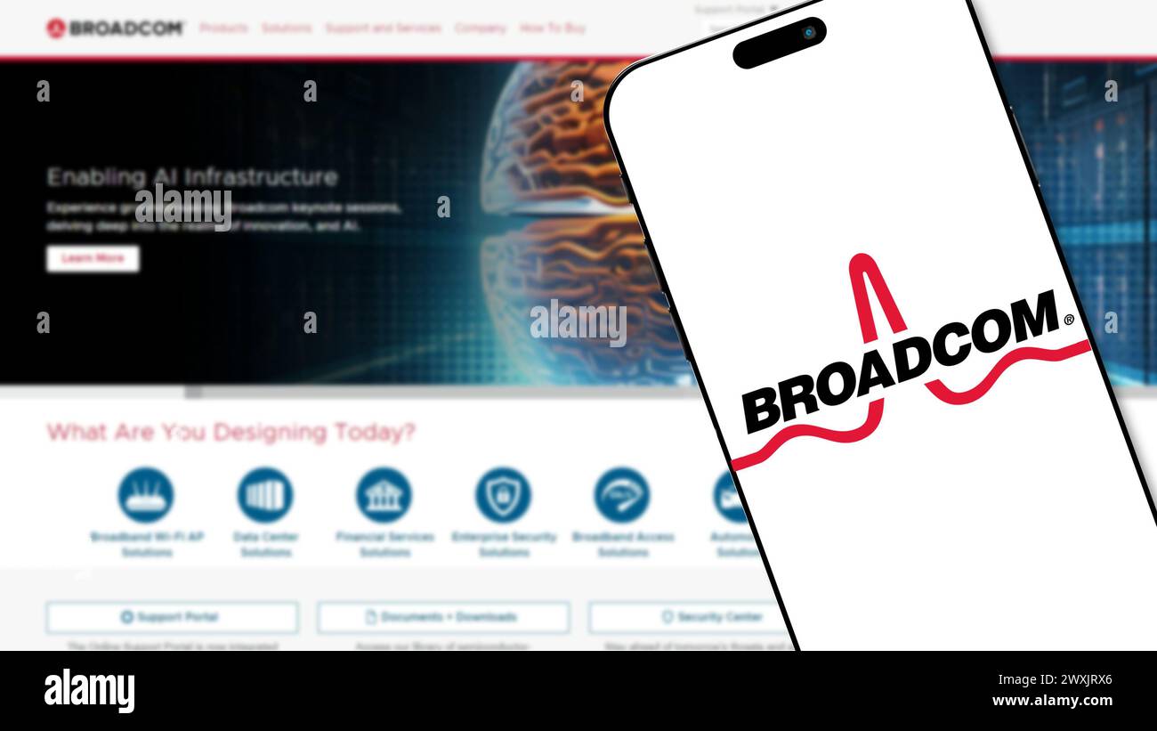 Istanbul, Turkey - 27 March 2024: Broadcom logo on smartphone screen ...