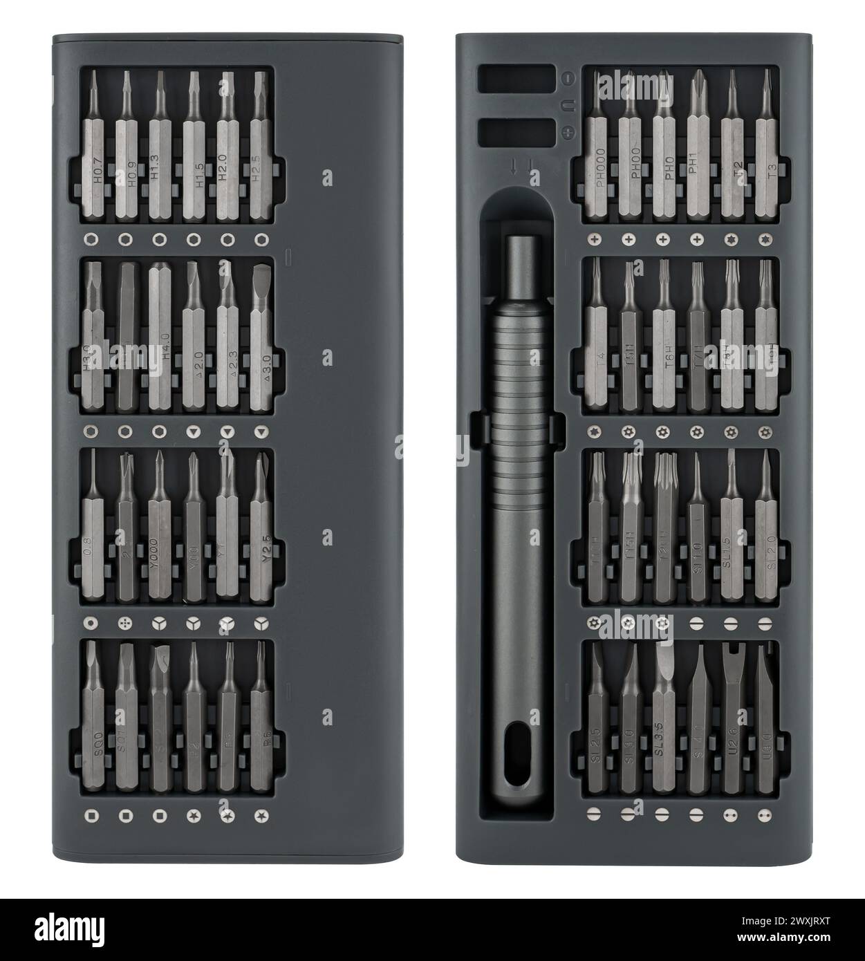 Screwdriver, bit holder and bit set tool, isolated on white background ...