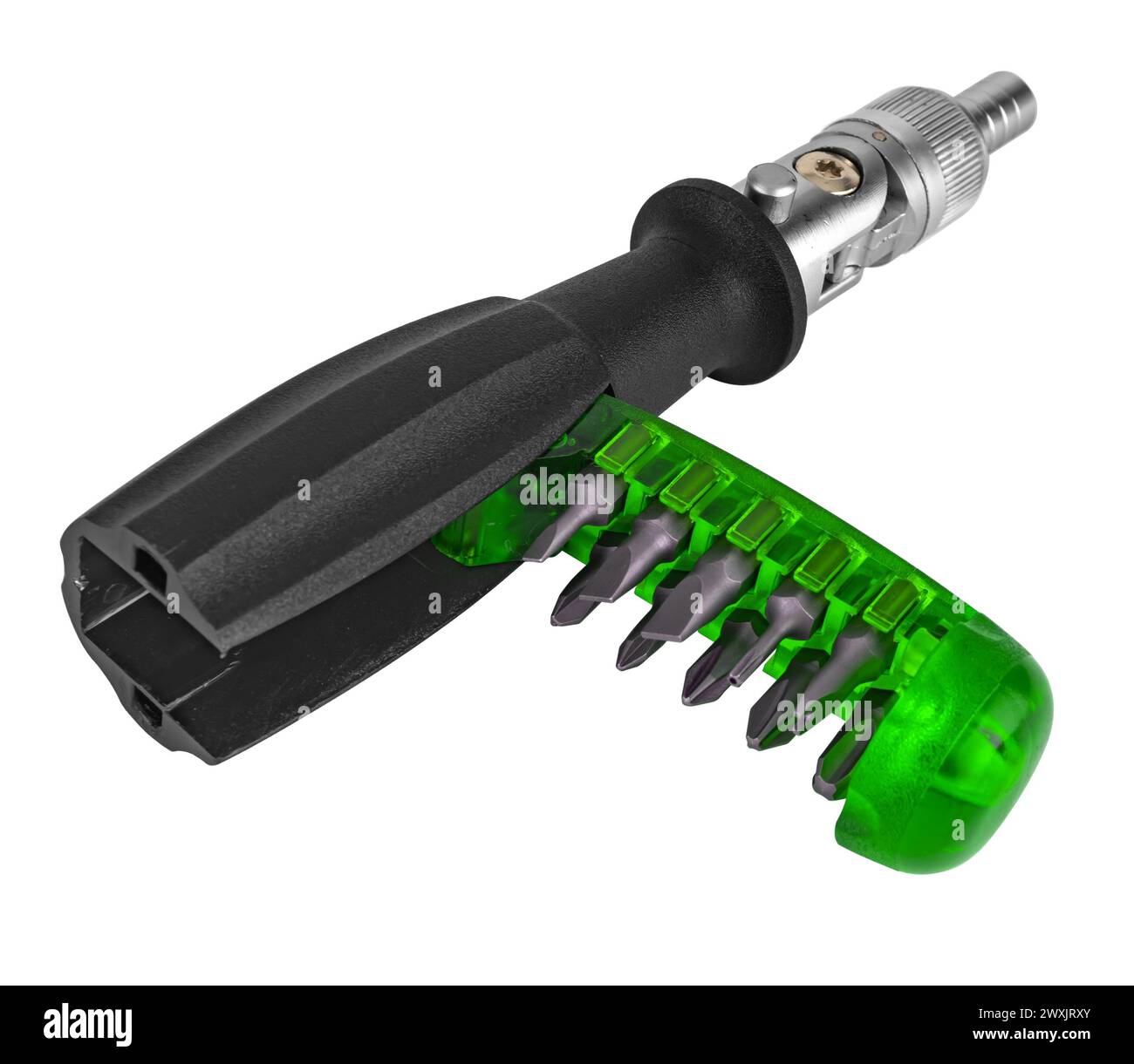 Screwdriver, bit holder and bit set tool, isolated on white background ...