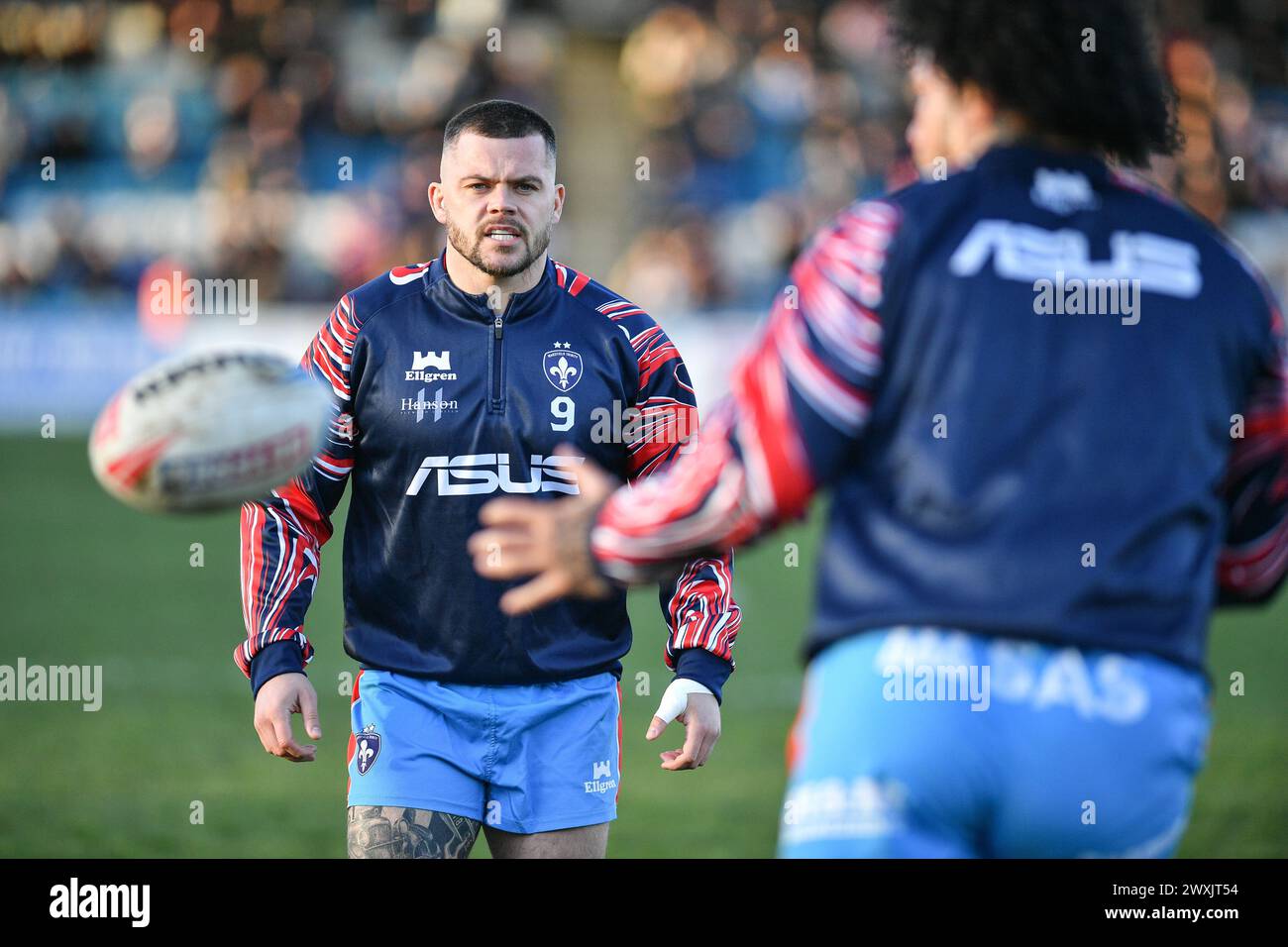 Featherstone, England - 29th March 2024 Wakefield Trinity's Liam Hood ...