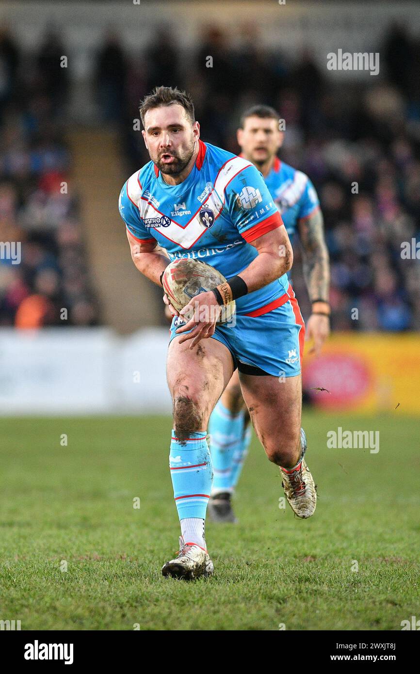 Featherstone, England - 29th March 2024 Wakefield Trinity's Josh Bowden ...