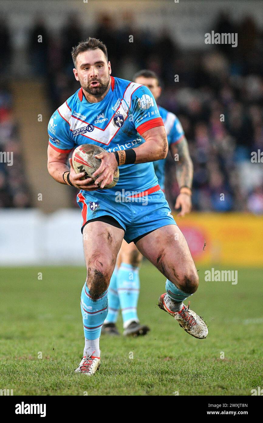 Featherstone, England - 29th March 2024 Wakefield Trinity's Josh Bowden ...