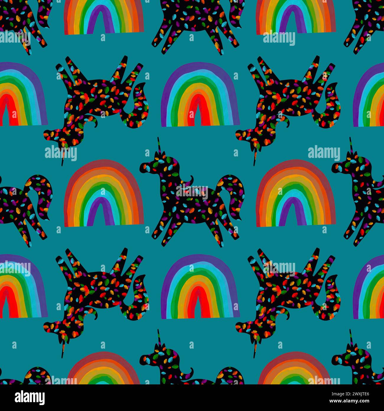 Summer cartoon animals print seamless lgbt rainbow and unicorn pattern ...