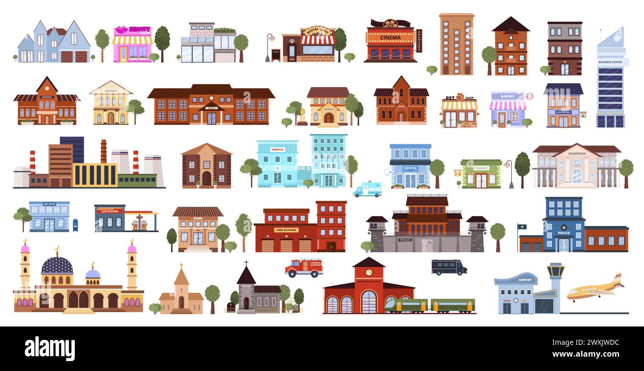 Set of various flat urban buildings icons Stock Vector Image & Art - Alamy