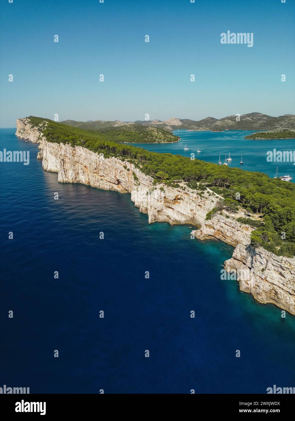 Drone aerial view of sea waters and Mir lake on Dugi Otok island ...