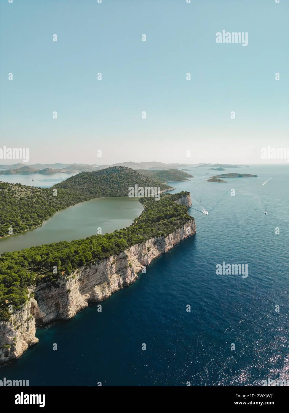 Drone view of Mir salt lake on Dugi Otok island, Telascica National ...